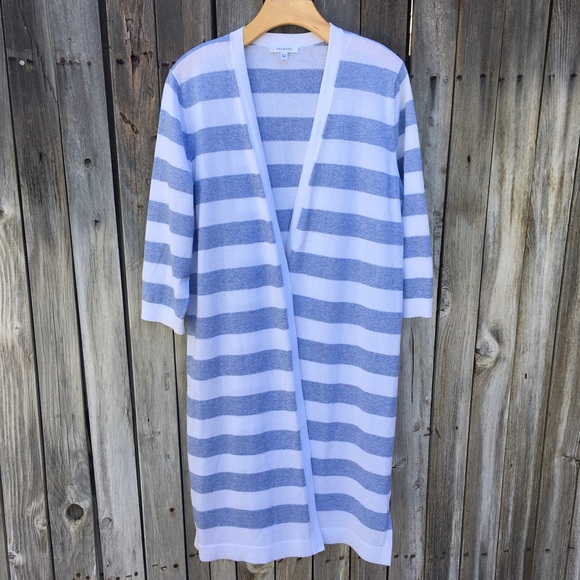 Talbots | Sweaters | Talbots Open Front Long Cardigan Striped Pima ...